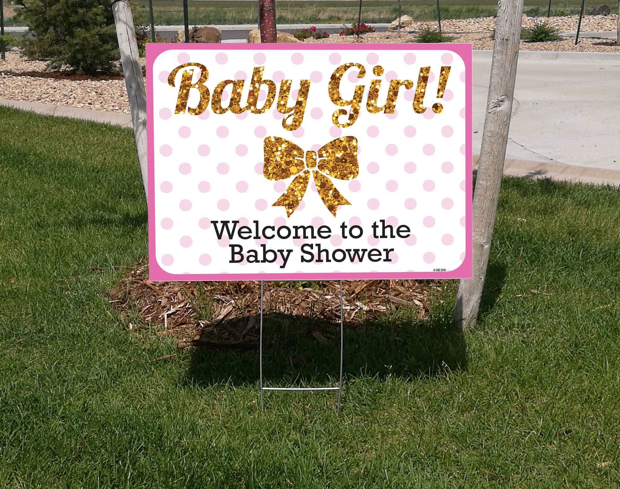 VSE | Baby Girl Double Sided Lawn Sign 18x24 Inch | Baby Shower Kit | 6x24 Inch H-Stakes
