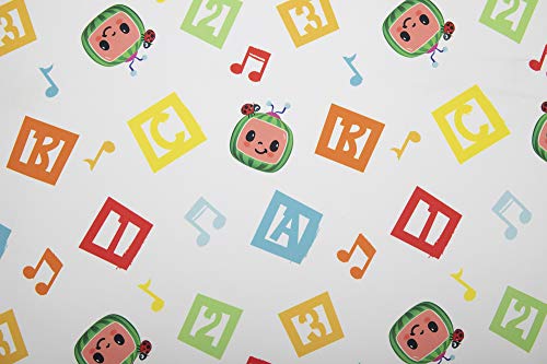 CoComelon 4 Piece Toddler Bedding Set - Includes Quilted Comforter, Fitted Sheet, Top Sheet, and Pillow Case - Letters and Music Design