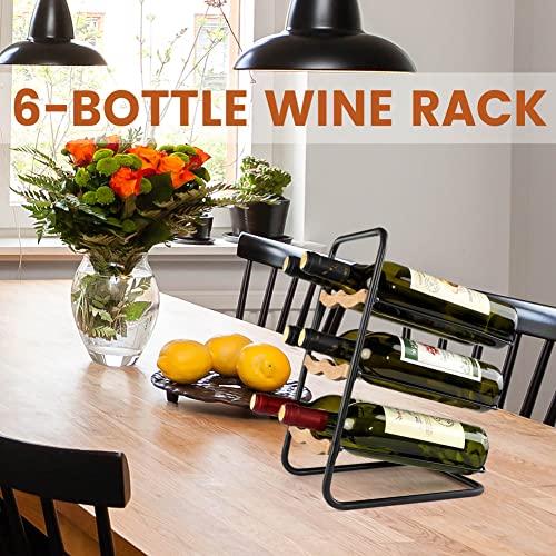 AQAREA Wine Racks Countertop(Iron&Wood) Rustic 3-Tier 6-Wine Bottles Holder Countertop Small Wine Bottle Storage Rack Stand