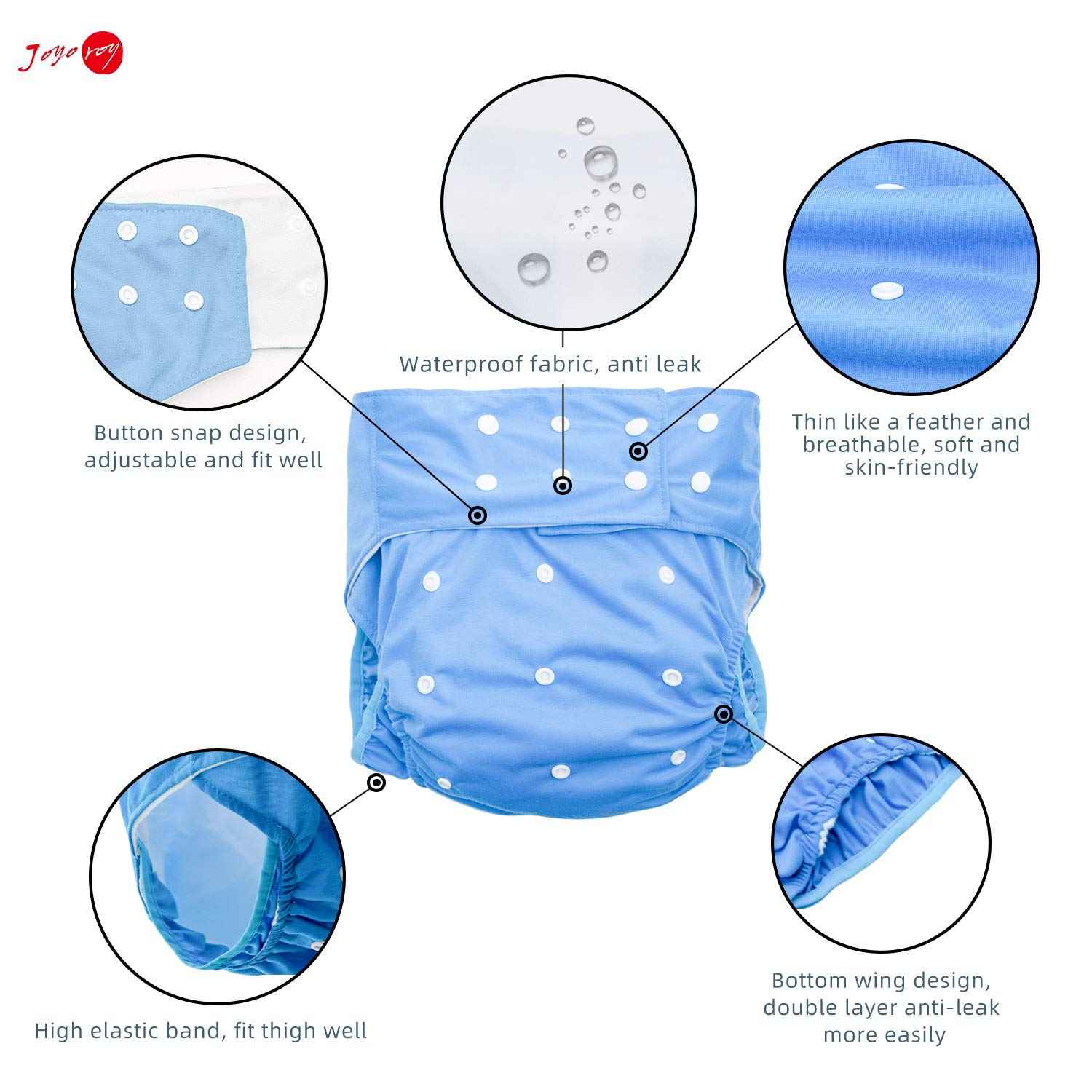 Joyo roy Reusable Diapers for Adults, 3 Adjustable Size Diaper, Waterproof, High Moisture Absorption, Resuable for Men Urinary Incontinence Products for Women