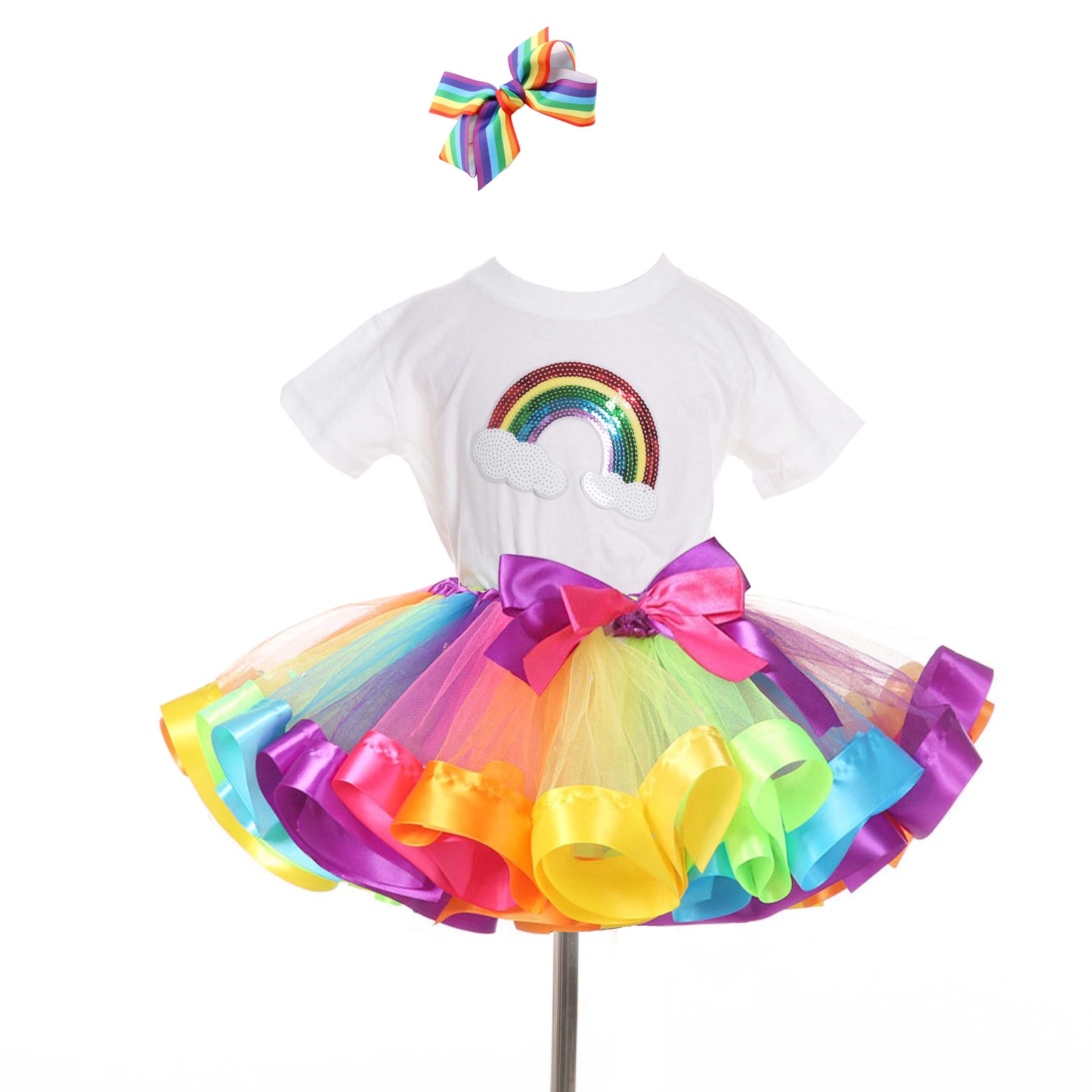 traderplus Rainbow T-Shirt and Ballet Tutu Skirt with Hair Bows Set for Baby Girls (4-6 Years)