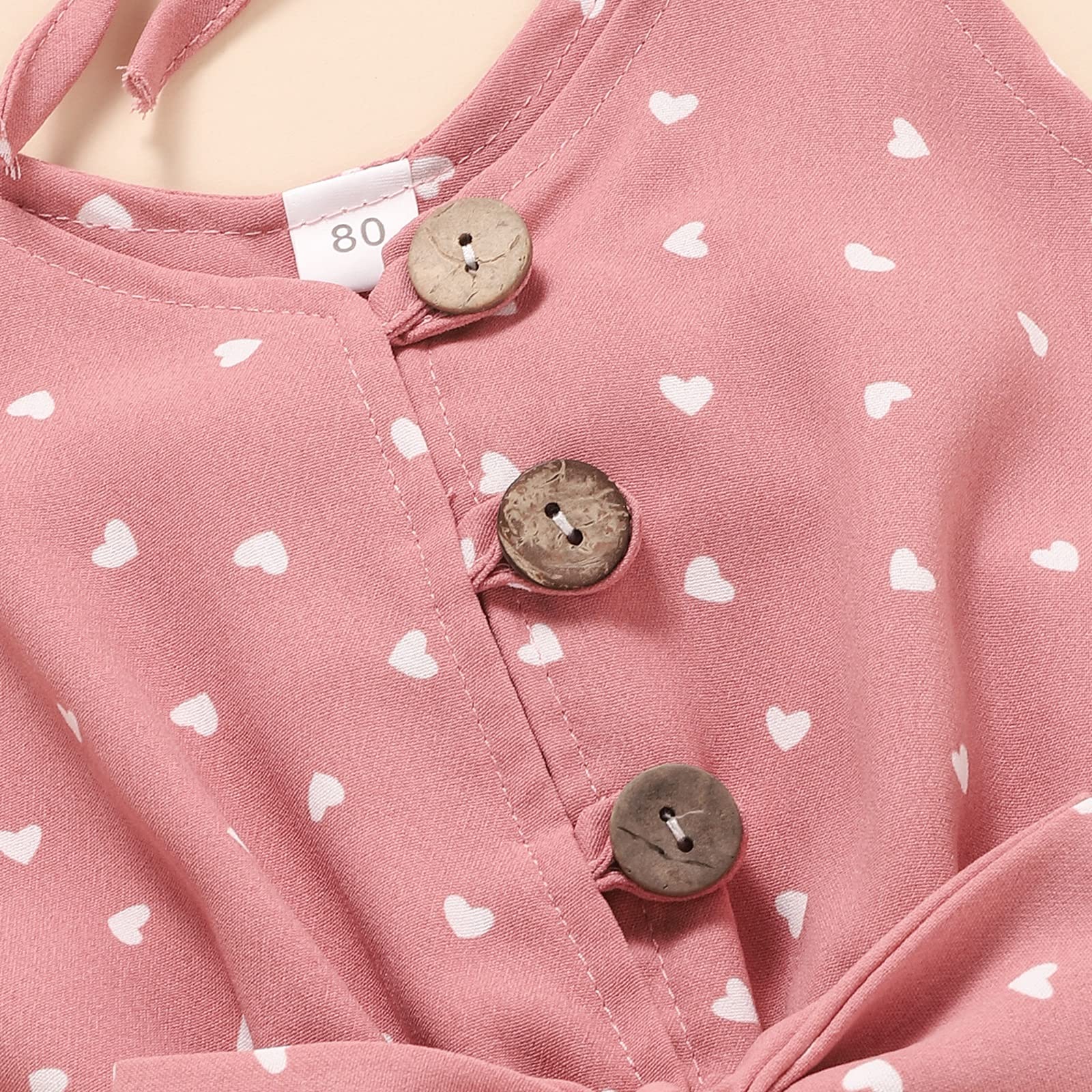 Tikoubabe Toddler Girl Clothes Baby Summer Cute Halter Romper V-Neck Outfits Love Heart Bow Knot Light Red 2T-3T 100CM