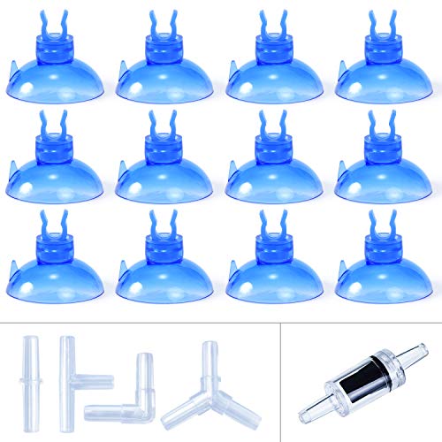 Mounts Sea Brothers 25-PC Professional Silicone Aquarium Airline Suction Cup for 3/16" Fish Tank Airline tubing,Connectors/Check Valves(Assorted Colors) (Blue)