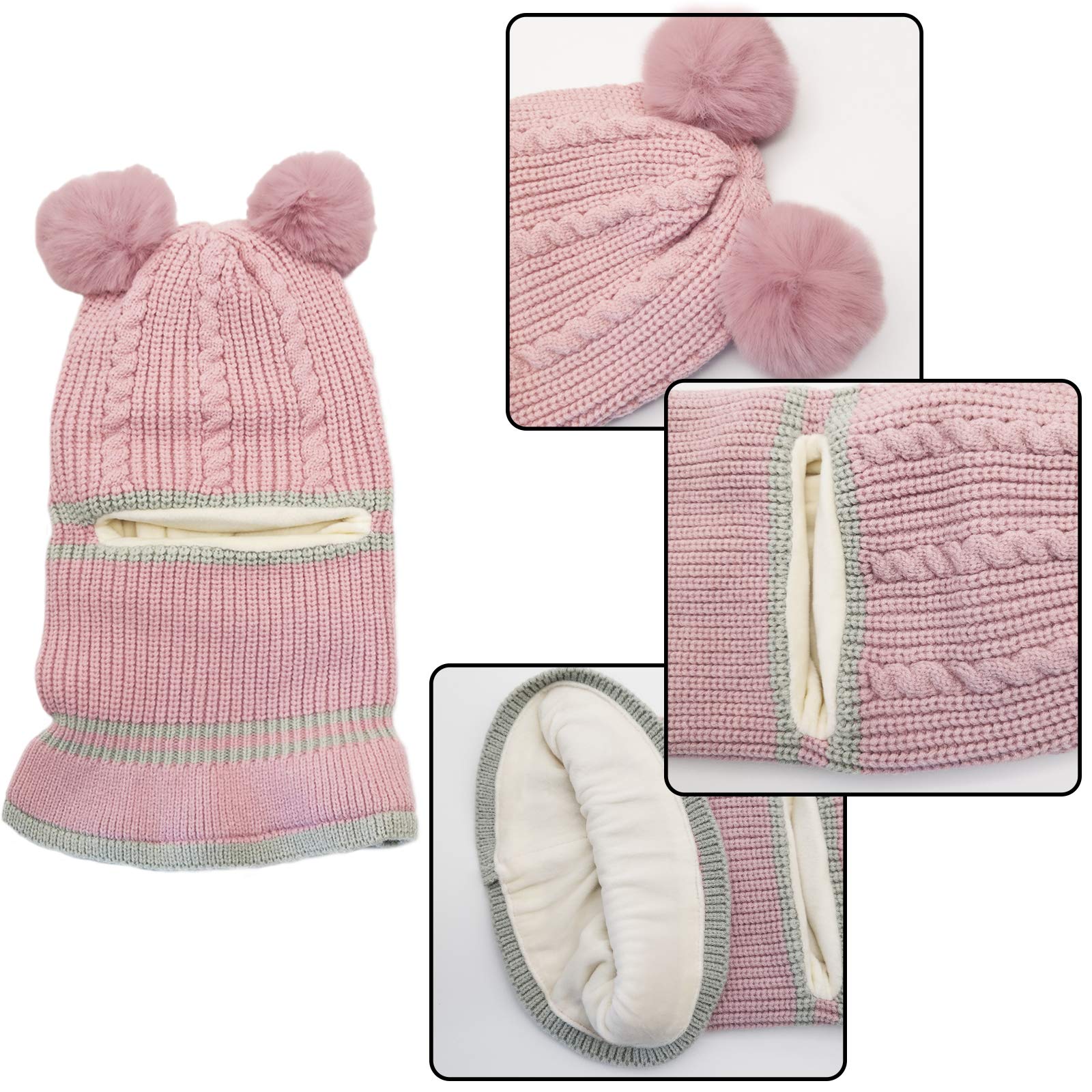 Kids Winter Hat Scarf Mitten Set, Unisex Infant Toddler Baby Girls Hat Scarf 2-5T (Pink)