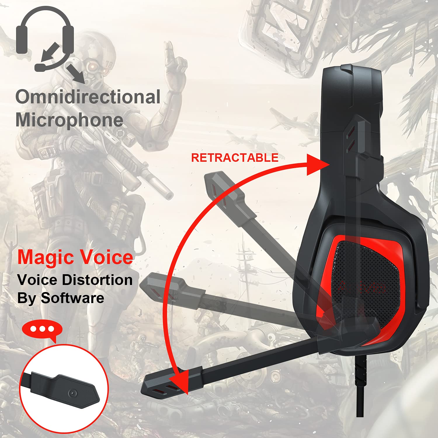 Computer Over-Ear Stereo Surround Sound Headphones Wired with Microphone - MH602X Noise-isolating 3.mm Headsets Gaming Headset with Microphone, volume Control, Bass for Multi-Platforms, Black Red