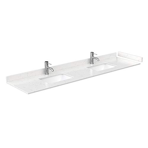 Beckett 84 Inch Double Bathroom Vanity in White, Carrara Cultured Marble Countertop, Undermount Square Sinks, Matte Black Trim