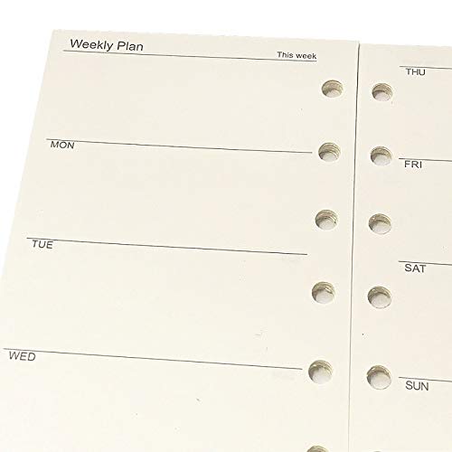 A7 Planner Refill, A7 Agenda Refill for Filofax,Undated, Monday Starts on Left, 6 Hole/100gsm, 45sheets/90pages,4.84 x 3.23'', Harphia(A7 Weekly Plan)