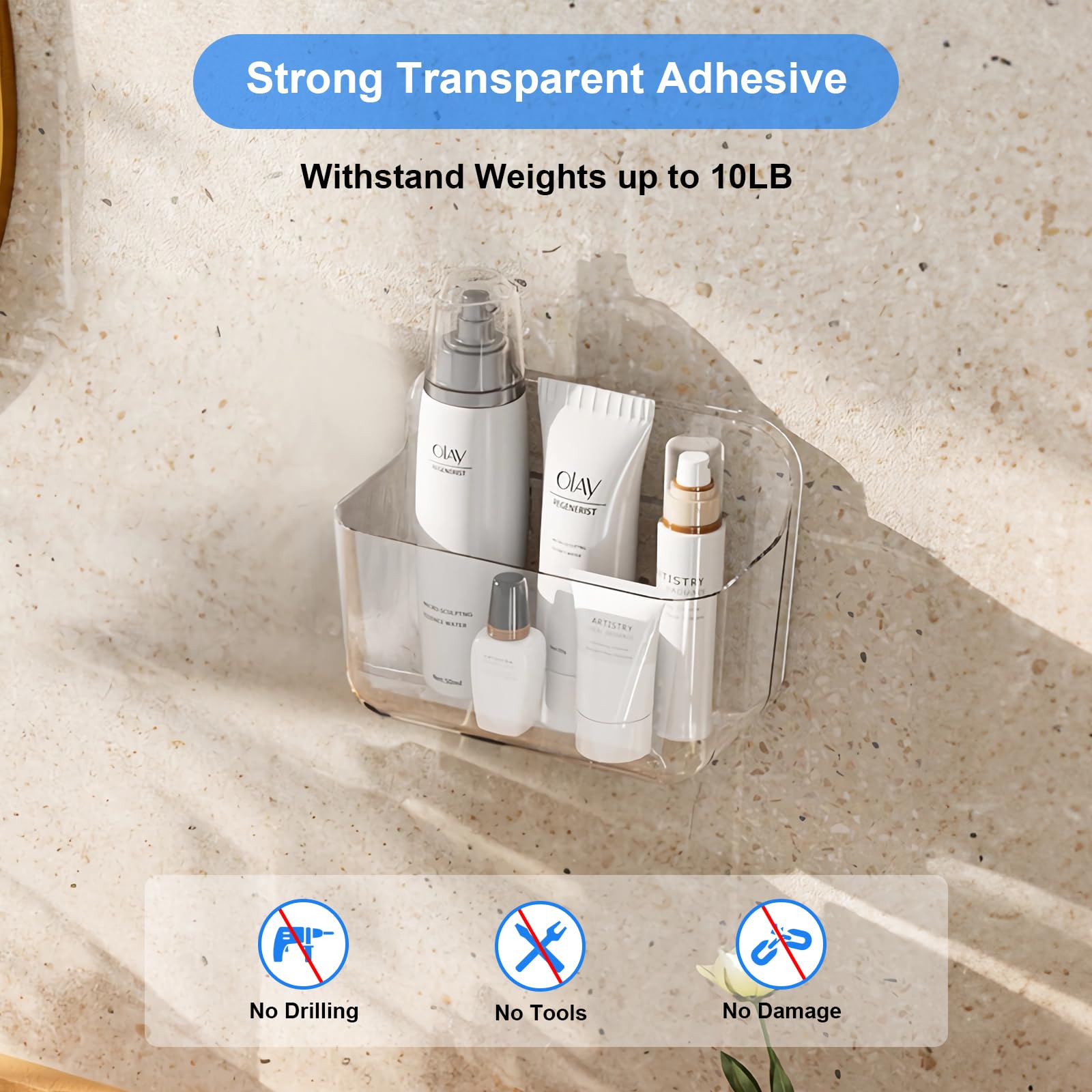 2pc Plastic Wall Mount Organizer, Adhesive Clear Cabinet Door Organizer,Acrylic Shelves for Wall,No Drilling Hang Walls,with Self Adhesive Tape, for Bathroom, Kitchen, Living Room
