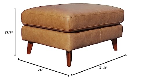Amazon Brand – Rivet Sloane Mid-Century Rectangular Modern Leather Ottoman, 31.9"W, Caramel