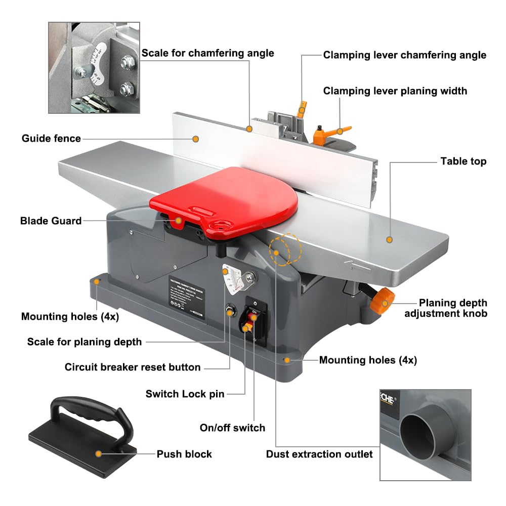 Hoteche 6-Inch Benchtop Jointer - 10.6-Amp Wood Jointer Machine