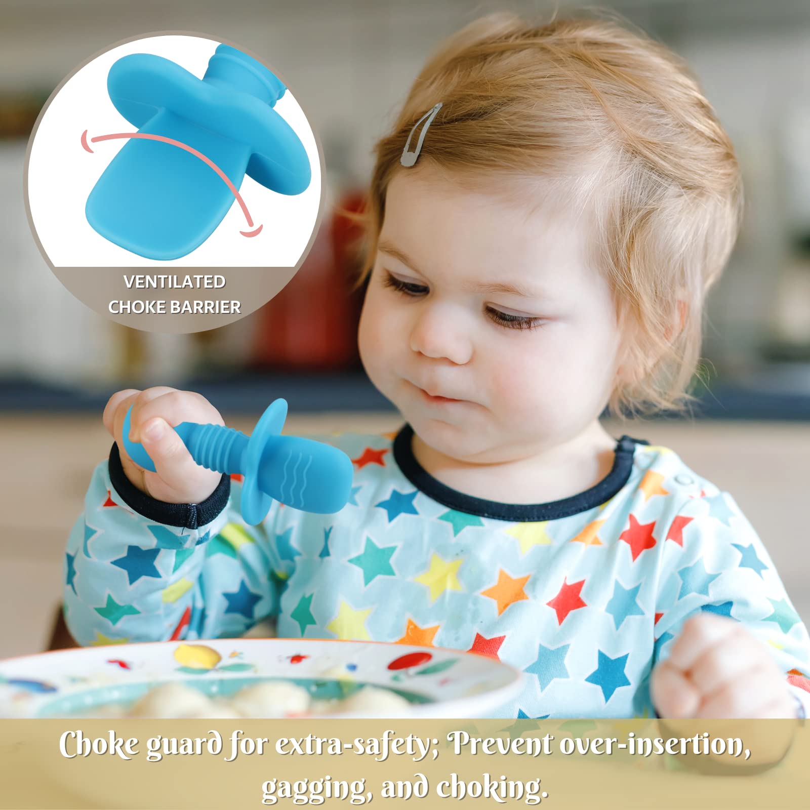 4 Pack Silicone Baby Led Weaning Spoons and Forks, First Stage Toddler Utensils for Baby Led Weaning, Self Feeding (Green,Blue)