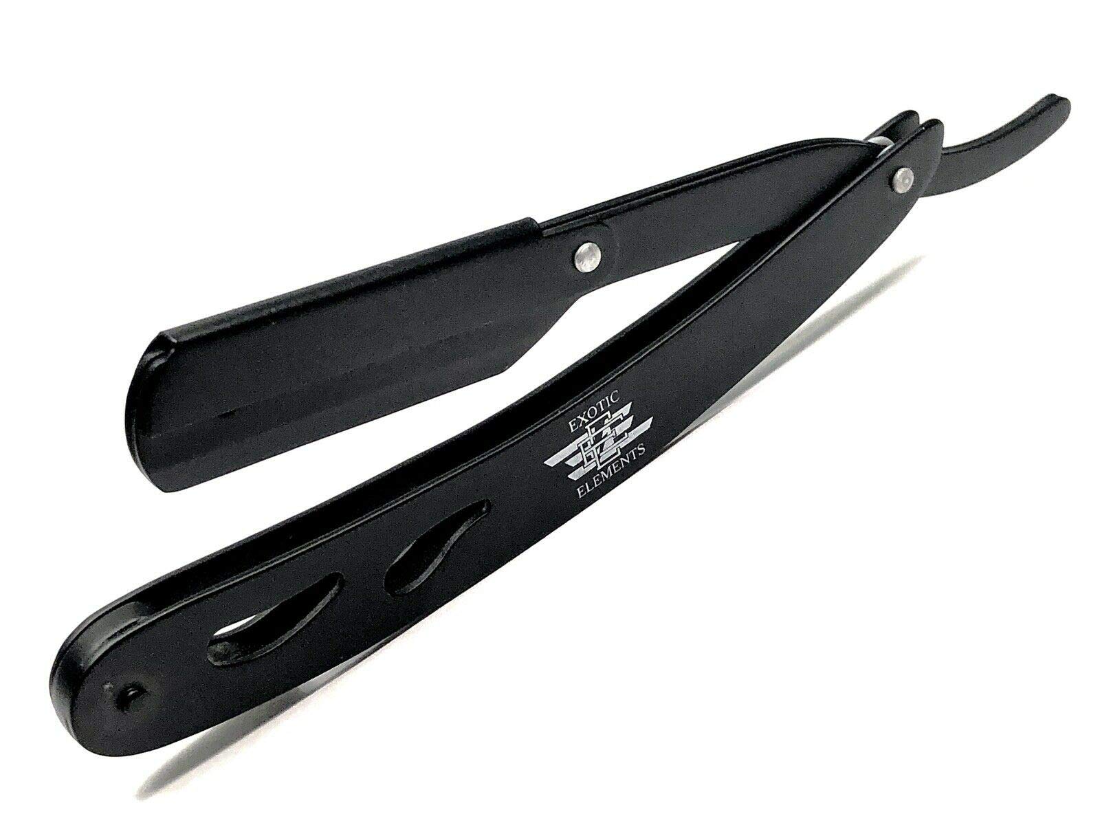 Men's Professional Black Steel Barber Men’s Folding Razor Knife Straight Edge Barbershop Razor Blade