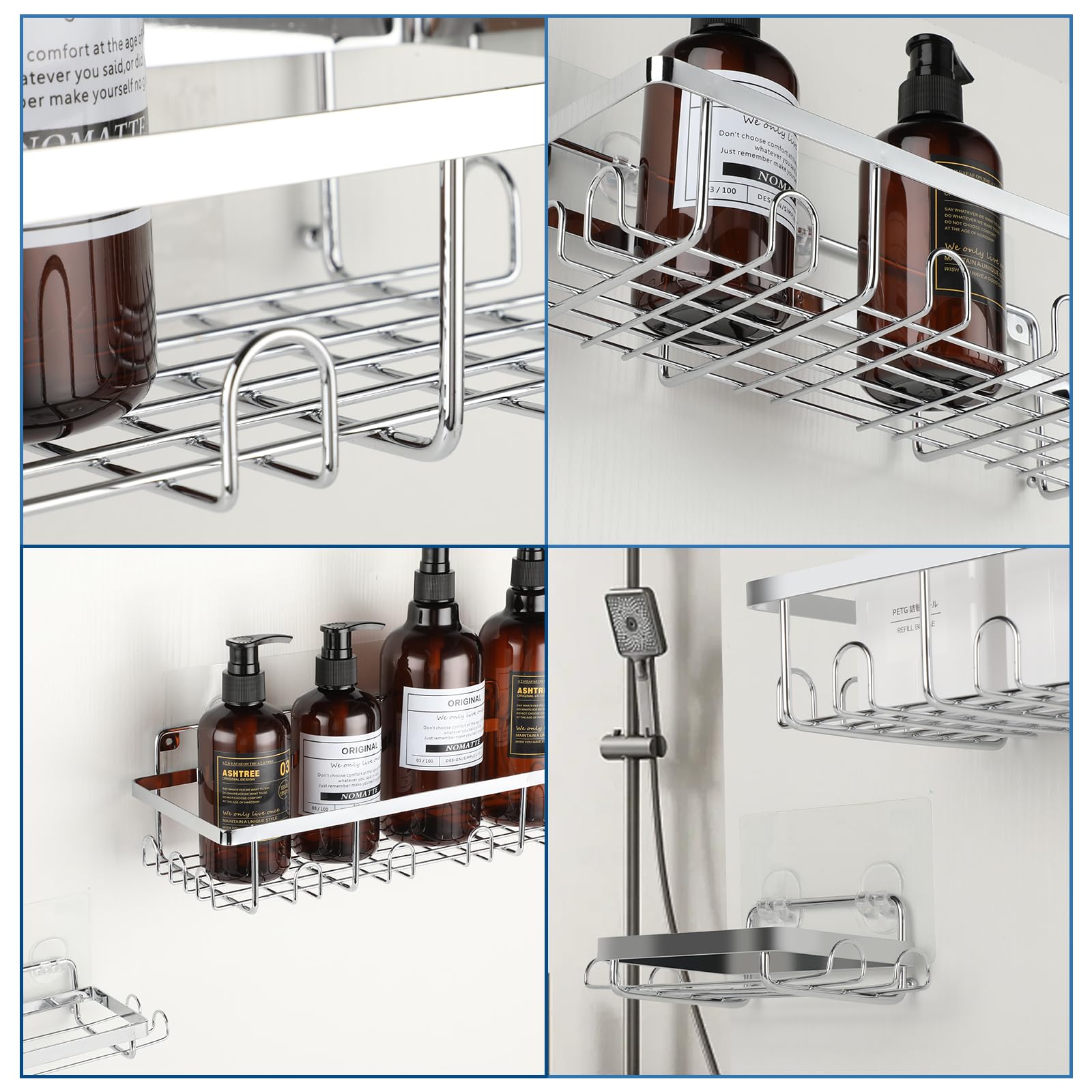 Adhesive Shower Caddy Organizer for Bathroom - Tile Shower Shelf for Inside Shower with Soap Holder, Adhesive No Drilling Traceless Organization and Storage Basket Shelf For Bathroom and Kitchen