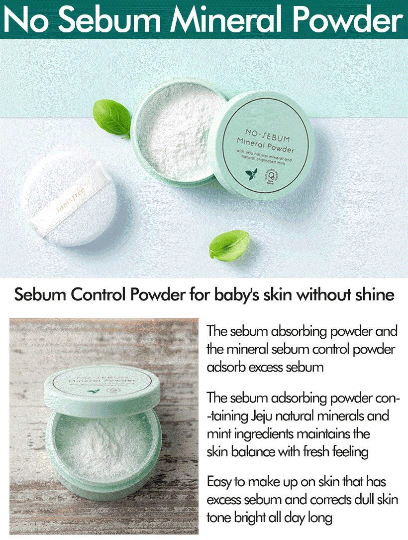 SoltreeBundle 2pcs No Sebum Mineral Powder 5g Korea Skincare with SoltreeBundle Oil Blotting Paper 50pcs
