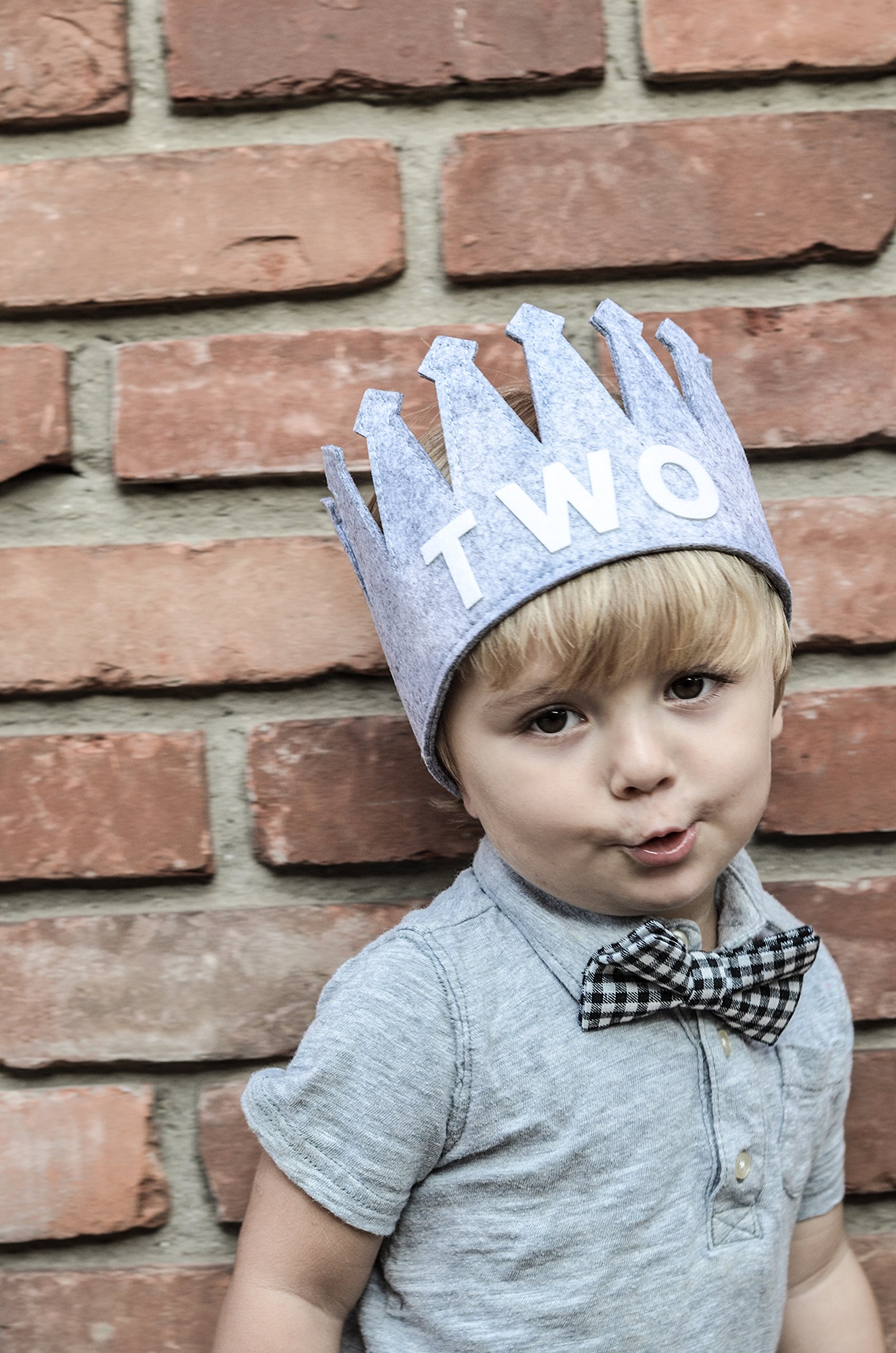 birdyboutique.com Second TWO Birthday Baby Boy Gray White Party Crown Hat