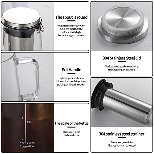 Cold Brew Coffee Maker with Lid and Handle 47oz / 1.4 Liter, Durable Glass Pitcher Carafe, Stainless Steel Mesh Filter Infuser, Dishwasher Safe, for Iced Coffee, Cold Brew, Juice, Tea & More