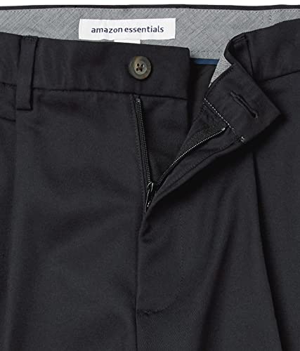 Amazon Essentials Men's Classic-Fit Expandable-Waist Pleated Dress Pant, Black, 42W x 30L