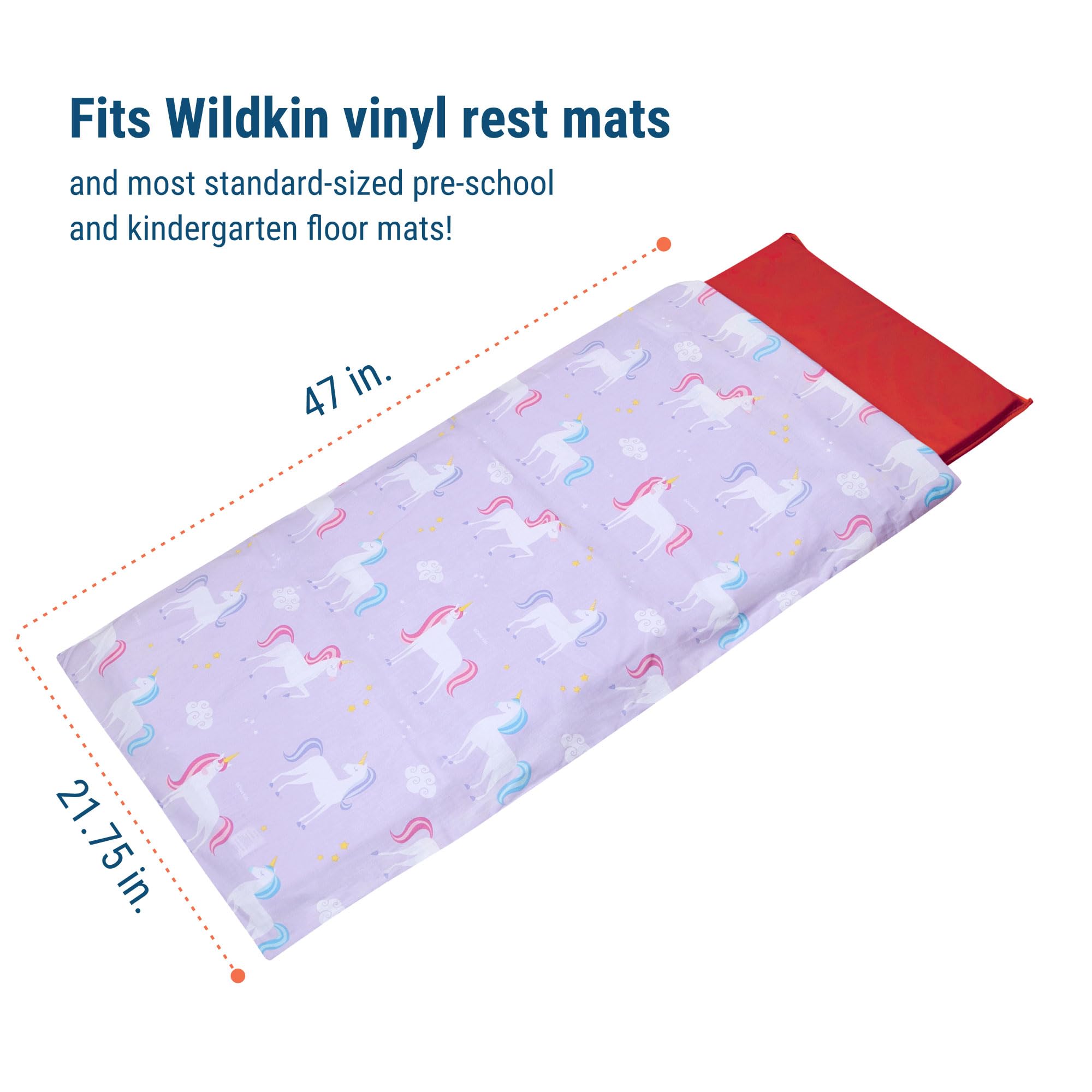 Wildkin Kids Nap Mat Cover – Soft, Sewn-in Flap, Durable & Fits 1.5"" Vinyl Sleep Mats - Unicorn