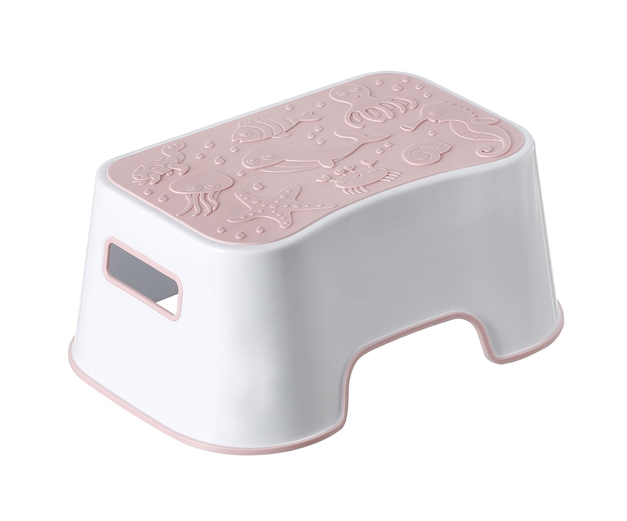A+KCEYON Step Stool for Kids, Cute Design Child Toddler Step Stool for Potty Training, Bathroom Sink, Kitchen Counter, Non-Skid, Sturdy and Lightweight (Pink-Ocean Motif)