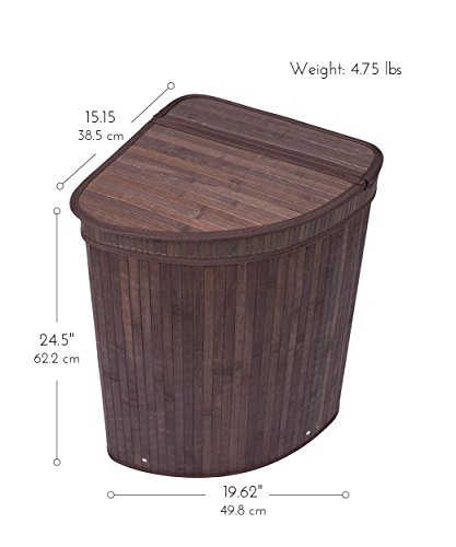 BIRDROCK HOME Corner Laundry Hamper with Lid and Cloth Liner - Bamboo - Espresso - Easily Transport Laundry Basket - Collapsible Hamper - String Handle