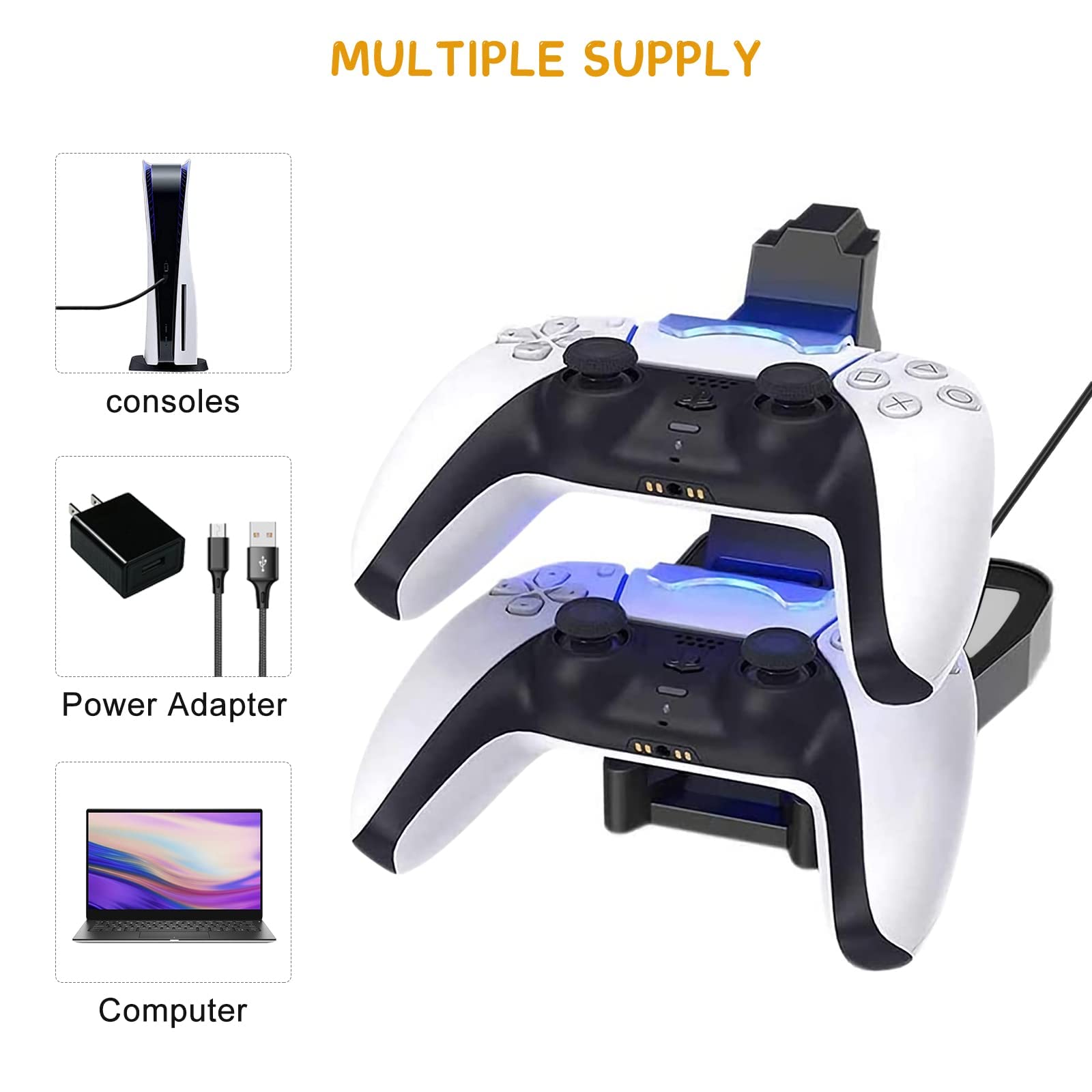 PS5 Controller Charging Station, Dual USB Type-C Fast Charging with LED Indicator, PS5 Charging Station Dock Stand for Sony, Playstation 5 DualSense Controller, with Safety Chip Protection