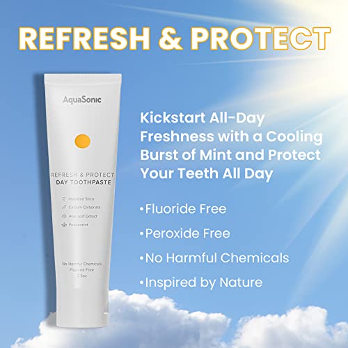 AquaSonic 2-Pack of Refresh & Protect Day Toothpaste | Fight Cavities Remove Plaque | Fresh, Clean, Minty Breath | Fluoride-Free, Peroxide-Free, Whitening Formula Inspired by Nature