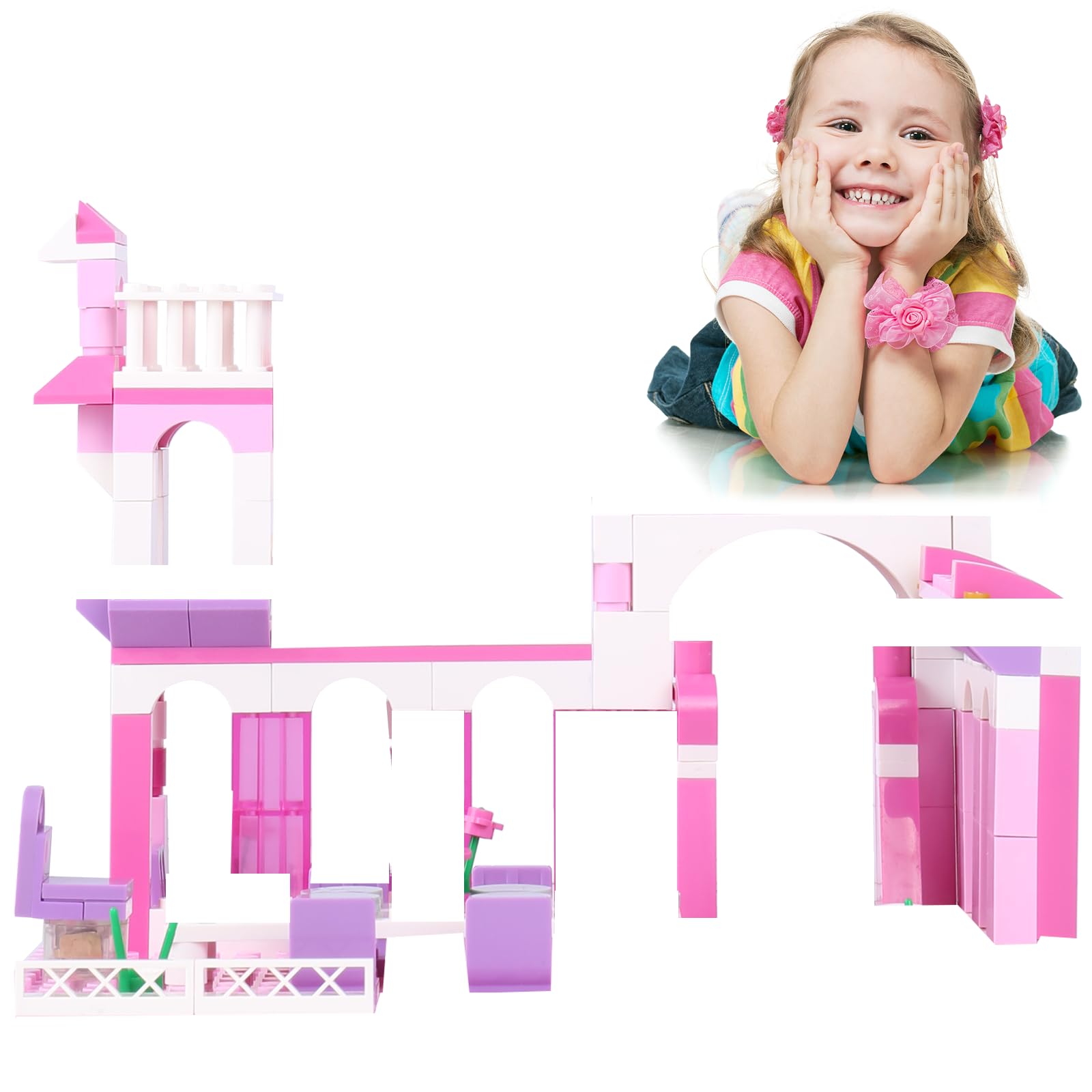 Girls Building Block Toys 278 PCS Castle Building Block Play Set for Girls Princess Pink Palace Bricks Kids Educational Construction Building Gift for Girls 6-12