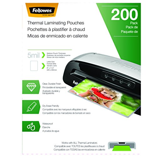 Fellowes Saturn 3i 125 Thermal Laminator Machine with Self-Adhesive Laminating Pouch Starter Kit, 12.5 inch & Thermal Laminating Pouches, Letter Size Sheets, 5mil 200pk, Clear (5743601)