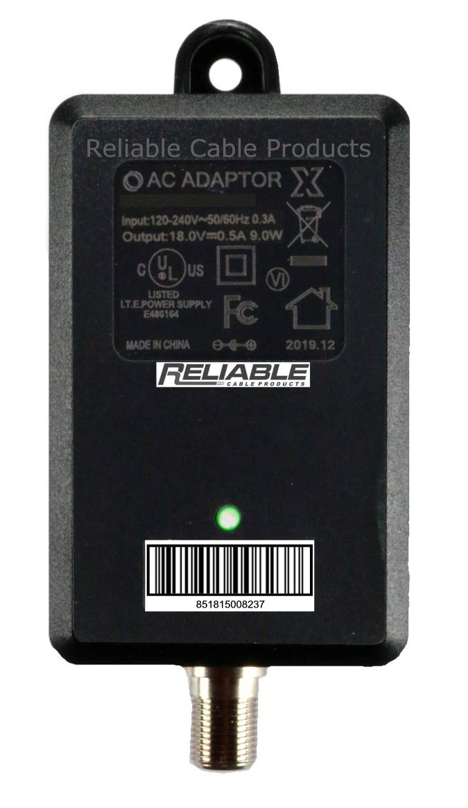 Reliable Cable Power Supply, High Efficiency OEM Replacement Wall Mount Adapter for CATV Drop Amplifiers 18V 500mA (0.5A) with F-Type Connection, DoE Level VI Rated