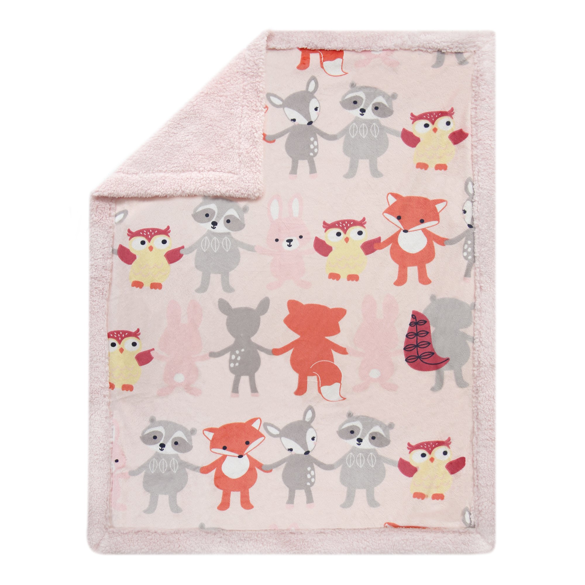 Lambs & Ivy Little Woodland Forest Animals Blanket, Pink/White