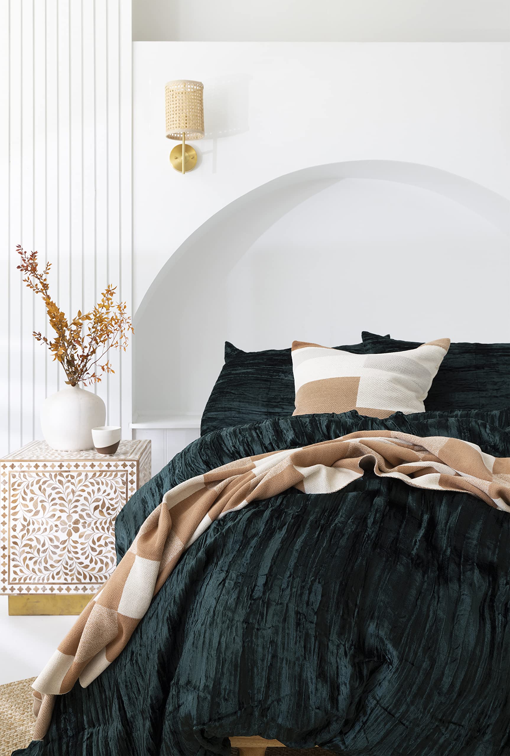 Bedding Doona Crushed Comforter Luxury Solid Ultra Boho Velvet Duvet Cover (Crush-Emerald Green, Super King 98"x104")