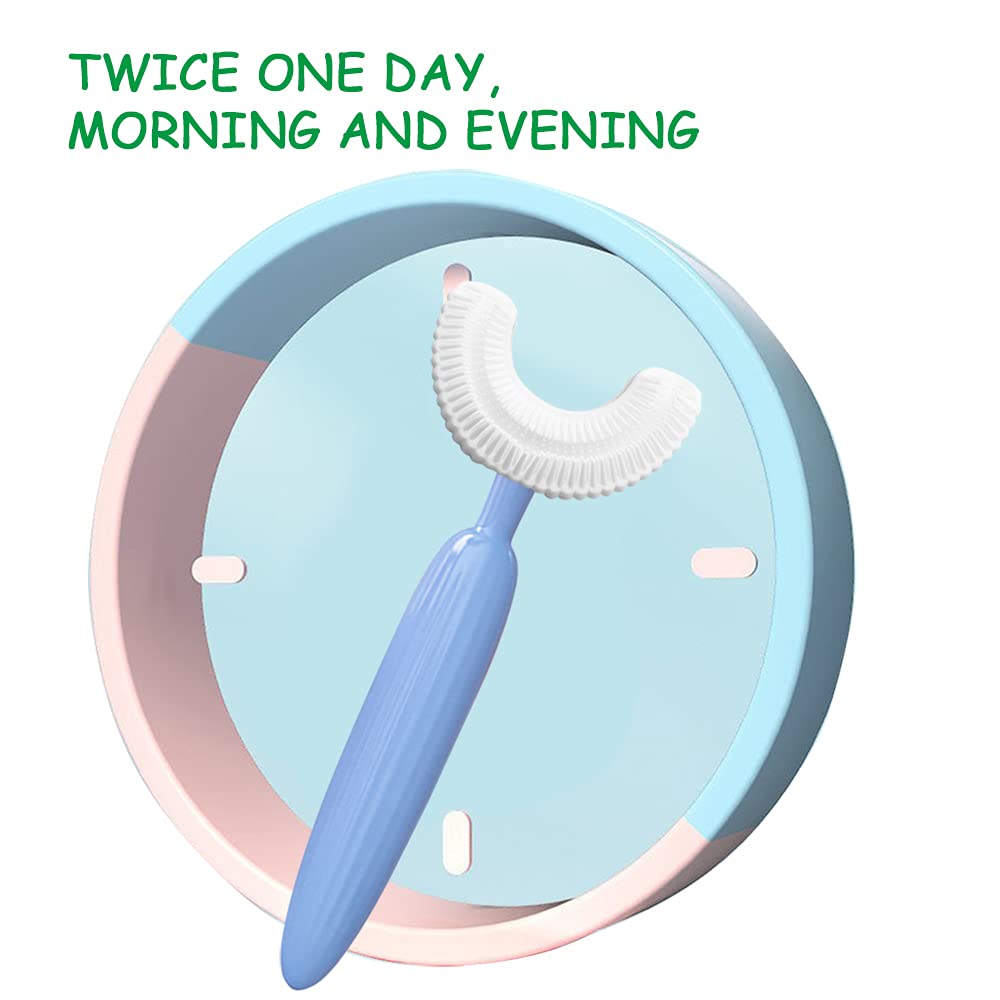 SHNOKER New Toothbrush with U-shaped Food Grade Silicone Brush Head for Kids 2-8 Years Old (Blue, 1Pack)