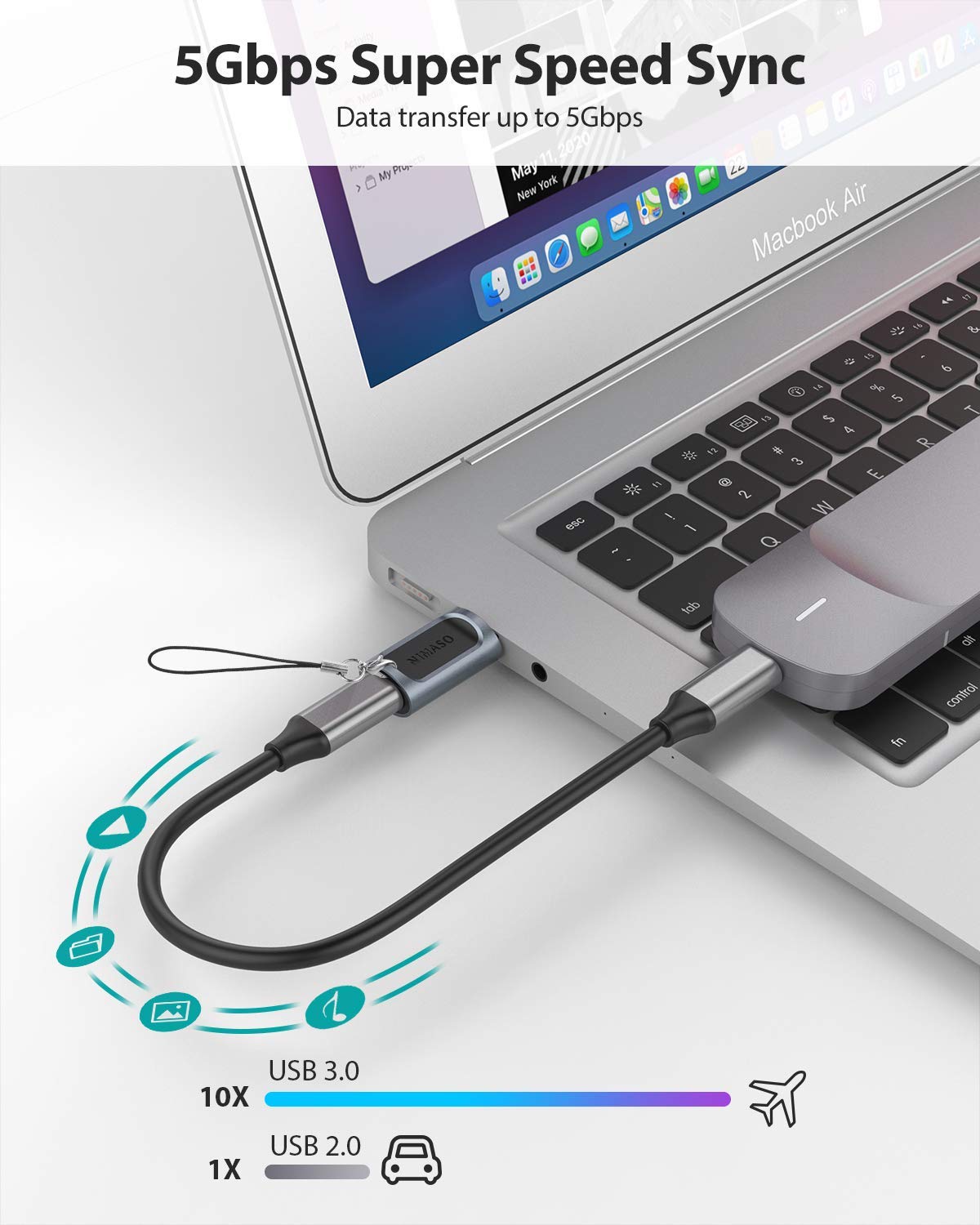 3 Pack USB C to USB 3.0 Adapter, NIMASO USB-A to USB-C Adapter 5Gbps Sync Fast Charging Compatible with Laptops, Power Banks, for iPhone 11 12, Airpods iPad 8th, Samsung Note 10 S20, Google Pixel 5 4