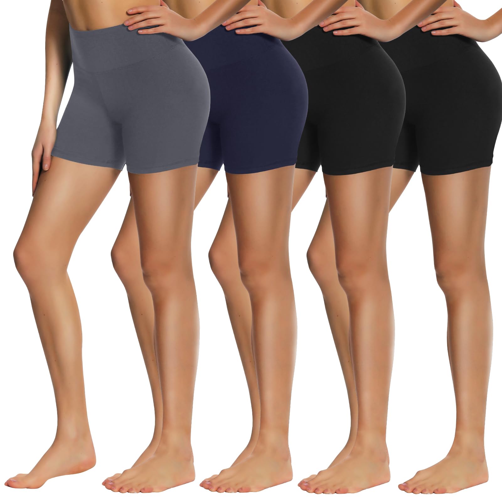 4 Pack Biker Shorts for Women โ 5" High Waisted Stretch Spandex Workout Shorts for Summer Yoga Running Athletic