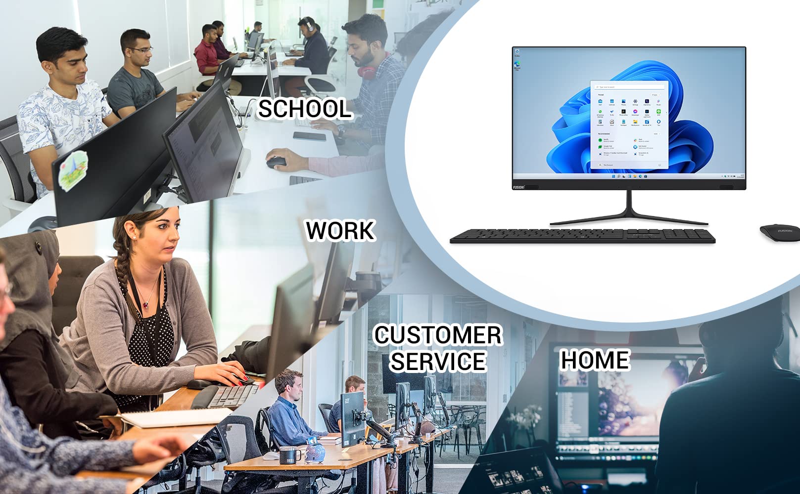 23.8" Full HD IPS All-in-One Desktop Computer with Windows 11 - Intel N4120 QuadCore, 4GB RAM, 128GB SSD, Dual-Band WiFi, Bluetooth, Expandable HDD - AIO PC with Front Camera, Wireless Keyboard, Mouse