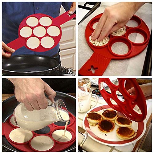 3 PCS Pancake Mould Ring Fried Egg Mould Reusable Silicone Nonstick Pancakes Muffin Mold,Heart/Star/Round Shape,Silicone Brush,Measuring Spoons,Saving Time