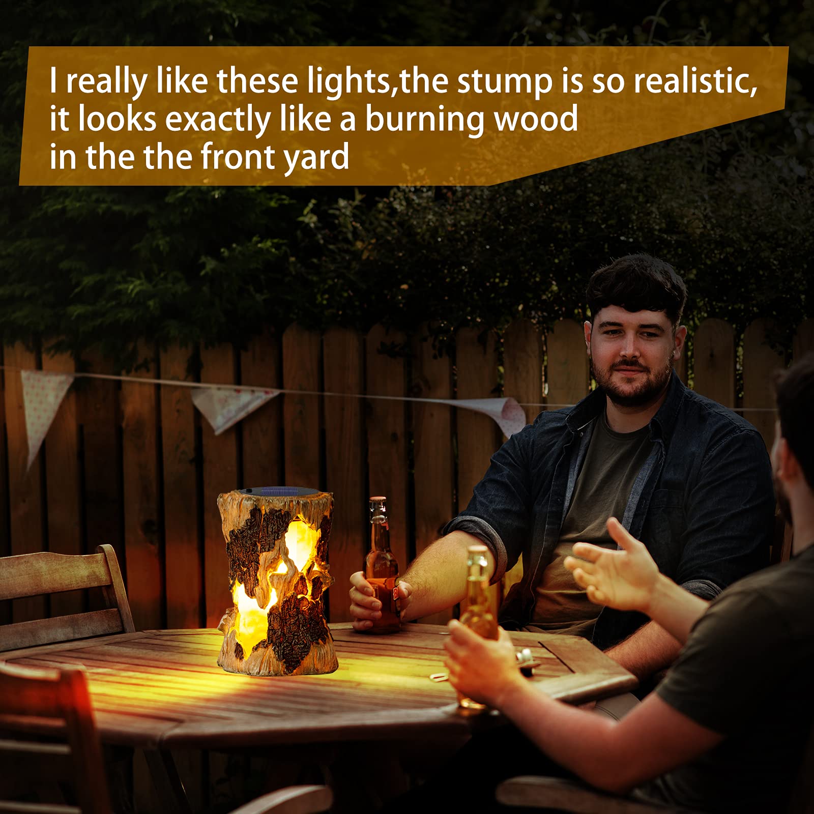 Fire Lights Outdoor Flickering, Solar Lights Outdoor Garden, Flickering Flame Solar Stump Light , Patio Lights Outdoor Waterproof , Solar Flame Lights Outdoor, Fake Campfire