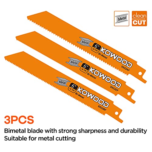 6-Inch Metal/Wood Saw Blades for Reciprocating/Sawzall Saws by KOWOOD for Dewalt,Bosch, Black & Decker, Makita, 6 PCS
