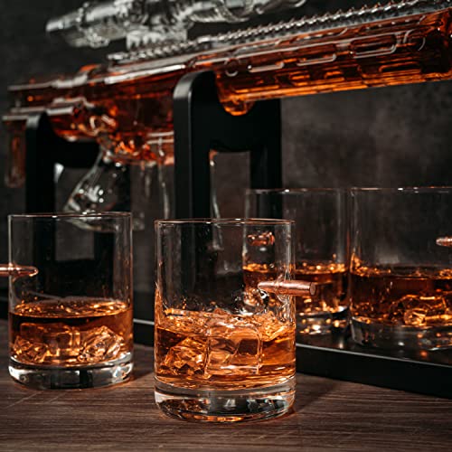 AR15 Whiskey Decanter Set - Limited Edition with Silencer Stopper - 640ml & 4 310 mL Bullet Glasses - Unique Gift - Drinking Party Accessory, Handmade Sniper Gun Liquor Decanter, Tik Tok Gun Decanter