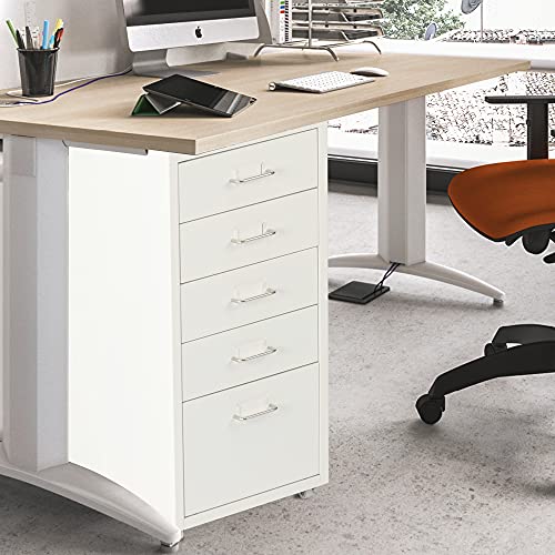 LONABR 5 Drawer Chest Metal Storage Dresser Cabinet with Wheels & Handle Slim Night Table for Home Office Cabinets,White