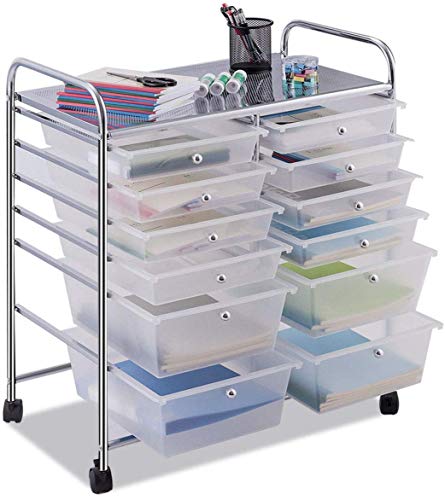 Happygrill 12-Drawer Organizer Cart Tools Office School Paper Organizer Rolling Storage Cart with Wheels