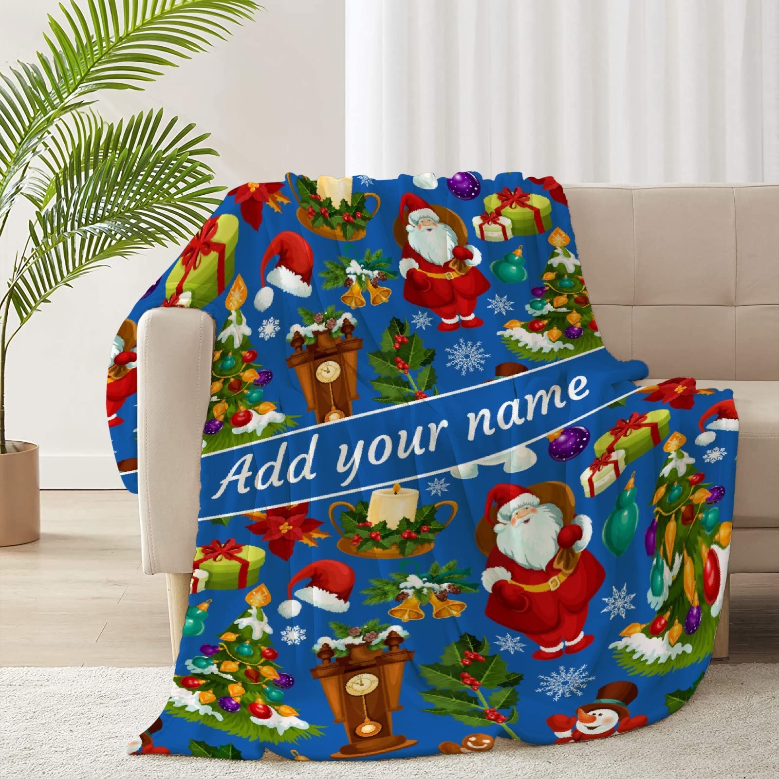 Custom Christmas Blanket Personalized Custom Name Christmas Throw Blanket Soft Cozy Flannel Blanket—Medium 60"x50" (Twin) Teen