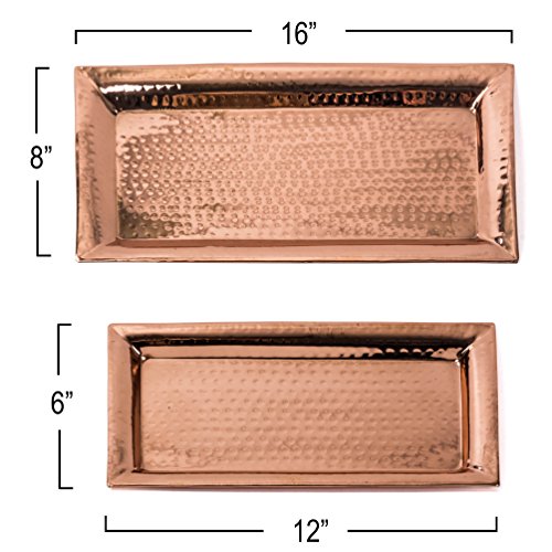 Colleta Home Hammered Tray β Set of 2, Serving Platter 16x8 Inch, Rectangular Serving Dish 12x6 Inch, Pure Copper, Stackable - Nesting Trays (2 Pack Copper Rectangle)