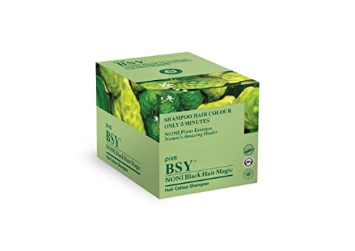 BSY Noni Black Hair Magic Shampoo | Hair Color | 10 Mins Ammonia-Free Shampoo-Based Hair Dye | 20ml X 12