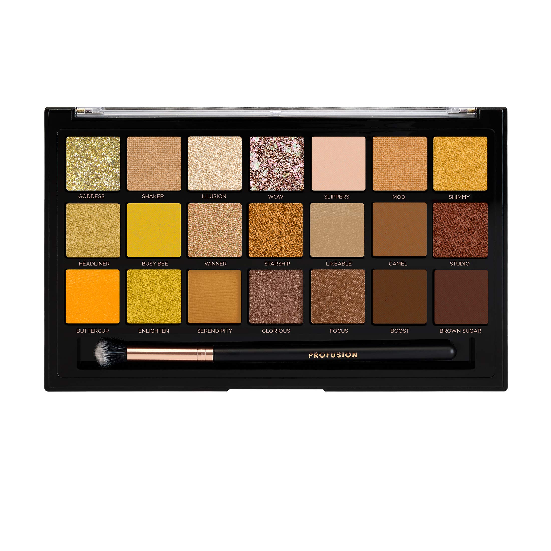 Profusion Cosmetics 21 Shades Gold Rush Eyeshadow Palette and Pro Series Brush for Flawless Eye Look, Get Attractive and Stunning Eye Look with Premium Makeup Kit