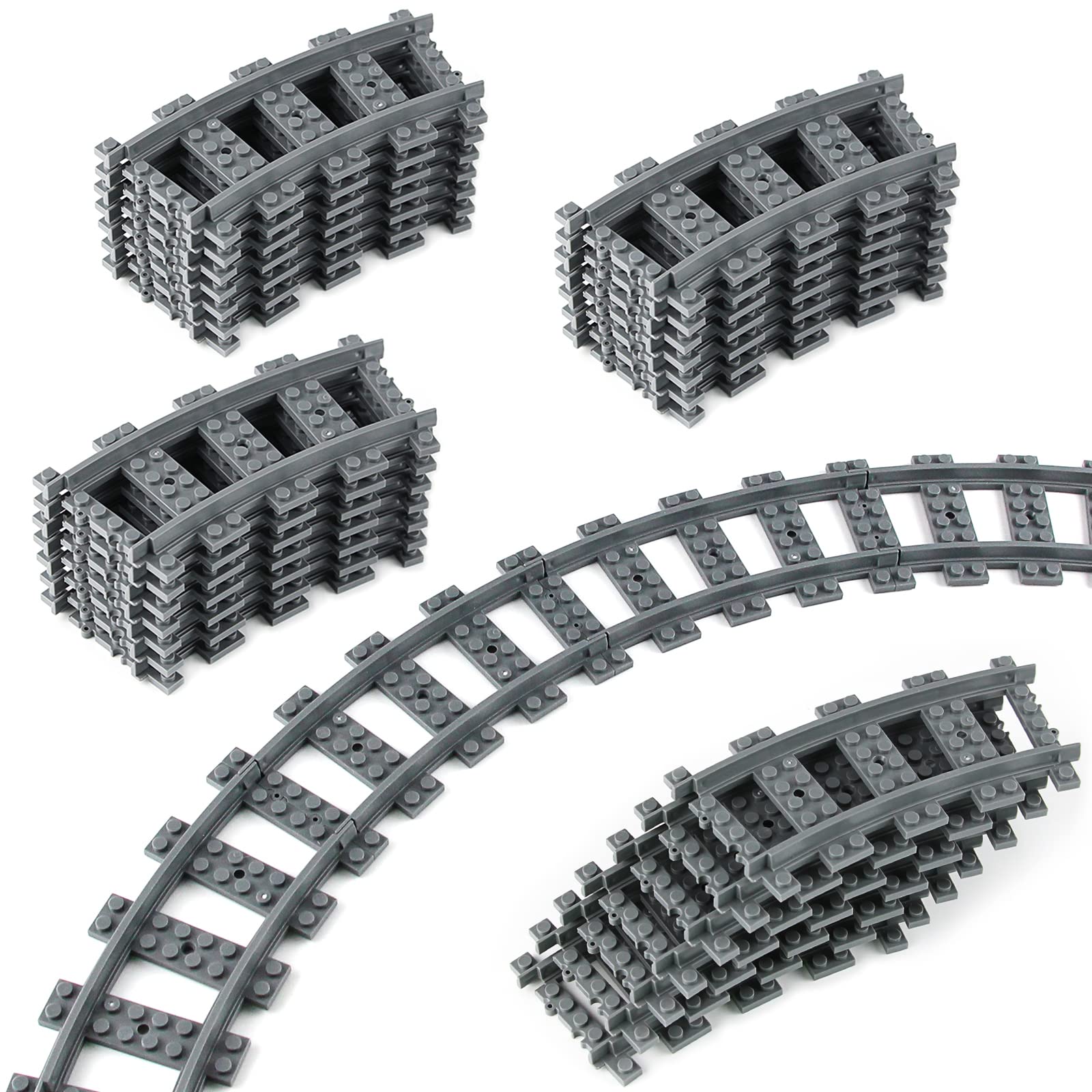 32pcs City Train Tracks Set Curved Railroad Accessories Passenger High Speed Building Block Toy Compatible with Major Brands (Non-Powered)