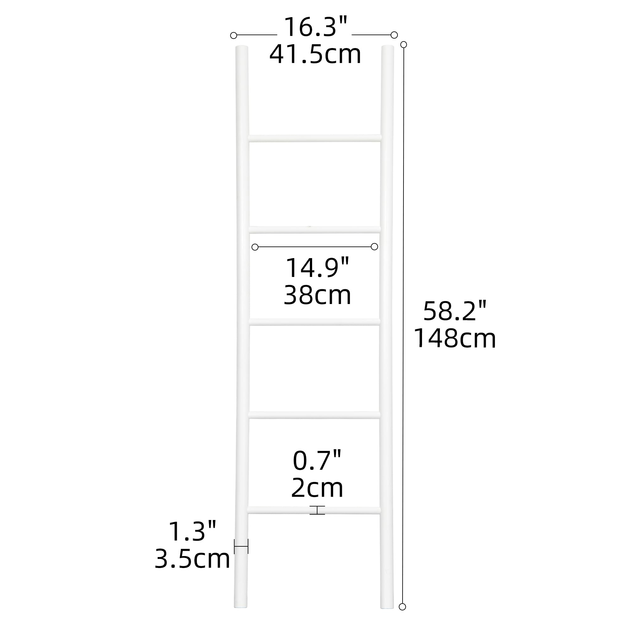 DWVO 4.8Ft Poly Lumber Wall Leaning Blanket Ladders Quilt Towel Display Rack Shelf Holder, HIPS Water Resistant Rack Rustic Farmhouse (White)