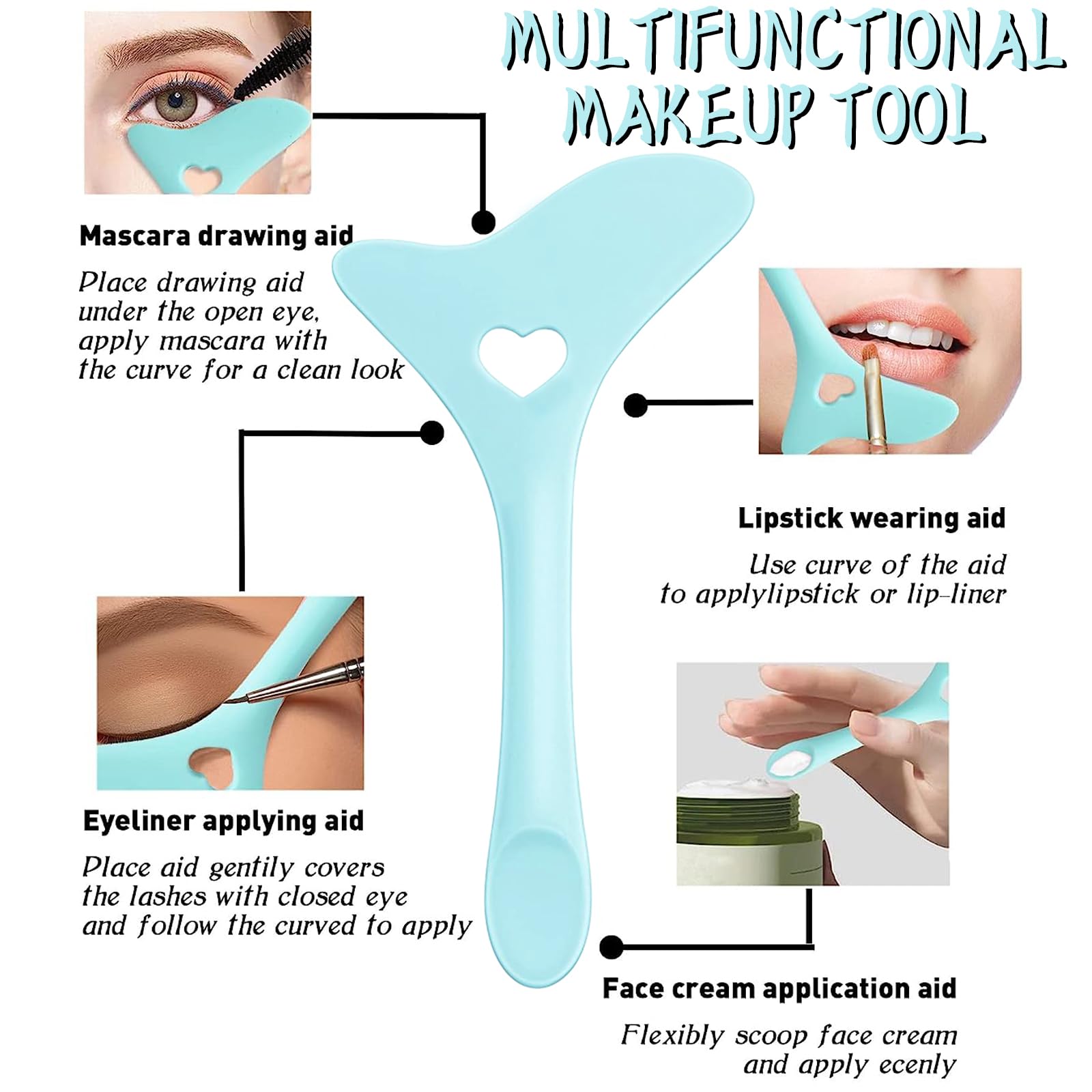 3Pcs Eyeliner Stencils Reusable Silicone Eyeliner Aid Tool Eyeliner Eyelash Eyeshadow Lipstick Mascara Eyeliner Guide Wing Eyeliner Tool for Women Beginners(Blue)