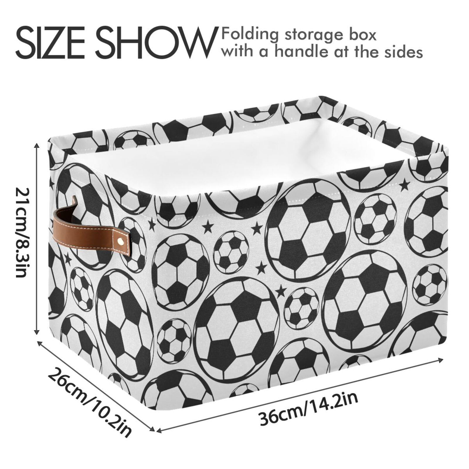 Soccer Ball Football Large Storage Basket Cube Storage Bin Canvas Fabric Organizer Handles Collapsible Decorative for Clothes Toys Bedroom