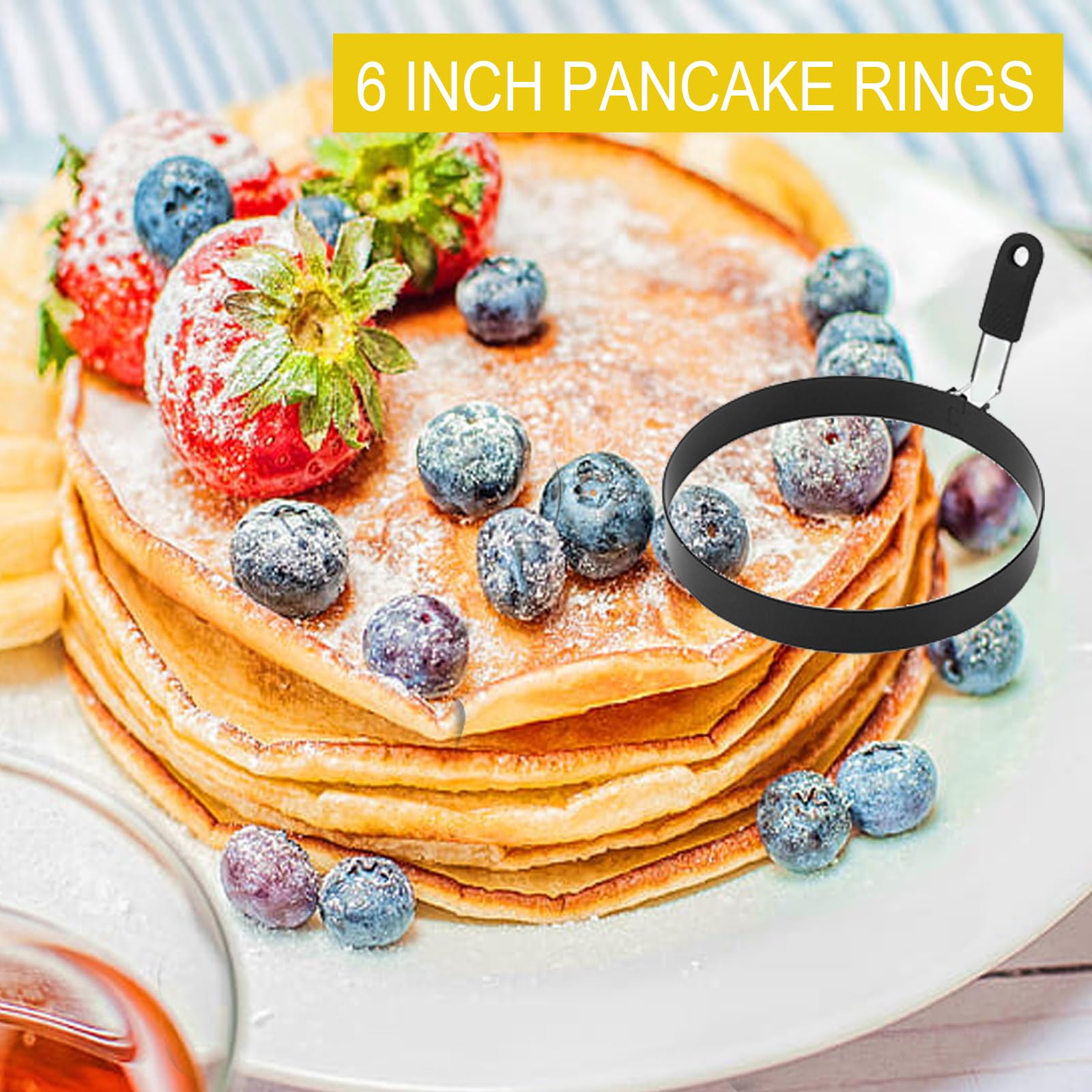 4 Packs Omelet Ring & Pancakes Ring & Egg Ring Set for Griddle,Non-stick Stainless Steel 8" Omelette Ring 6" Pancake Rings 4" Crumpet Ring,3" Egg Ring,Griddle Crepe Ring Egg Maker with Silicone Handle